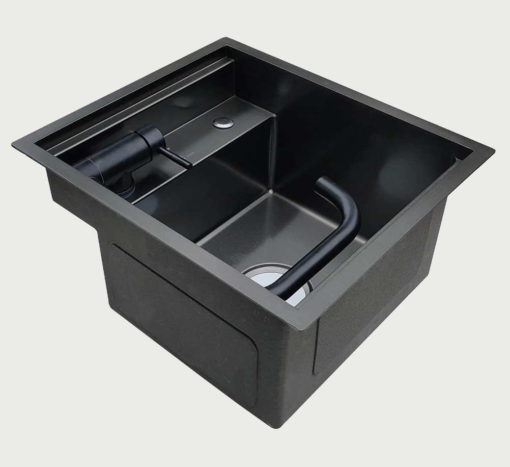 Black Nanotech Stainless Steel Campervan Sink - With Pull Out Faucet ...
